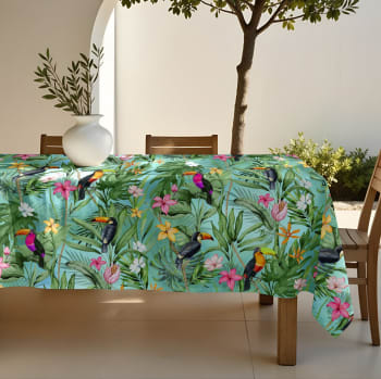 Nappe en coton avec un effet marbré bleu et écru 155x155 cm Mahón azul ...