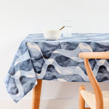 Nappe en coton avec un effet marbré bleu et écru 155x155 cm Mahón azul ...