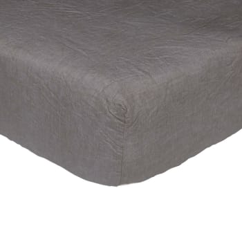 Drap housse 2 personnes en lin français - lin lavé vert 180x200 cm ...