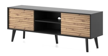 Mueble para TV efecto madera Negro & Crema y Dorado RAVENNA P | Maisons ...