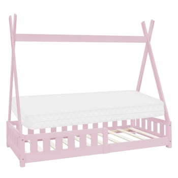 Cama infantil tipi 90x200 cm color rosa con anticaída y somier Pink ...