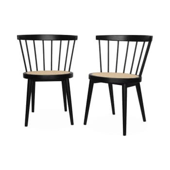 Silla de madera de haya con acabados de ratán, negro Moulin | Maisons ...