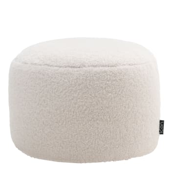 Puf de lana rizada crema blanca | Maisons du Monde