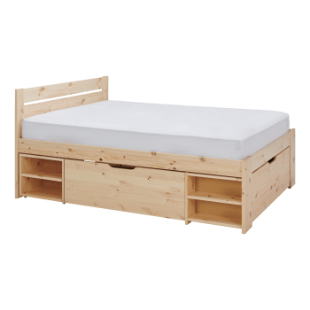 Lit rangement en bois massif naturel 140 x 190 cm Tara | Maisons du Monde