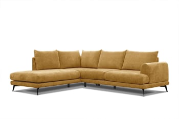 Canapé d'angle droit 5 places en tissu velours bleu marine Kendal ...