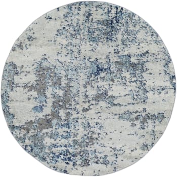 Tapis rond en polypropylène bleu et blanc 160x160 VALLONGUE | Maisons ...
