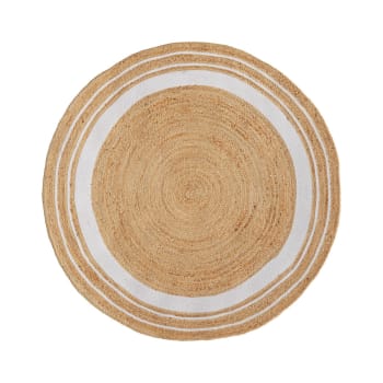 Tapis rond jute coton blanc D90cm | Maisons du Monde