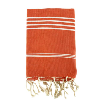 Fouta traditionnelle "Calliope" 100x200cm 190g/m² Écru/Turquoise ...