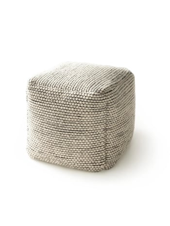 Pouf en laine fait main beige/noir 55x55x30 Rocco | Maisons du Monde