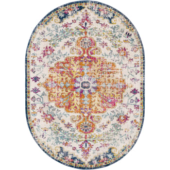 Tappeto ovale taftato con motivi écru e dorati 140x200cm BERNON ...