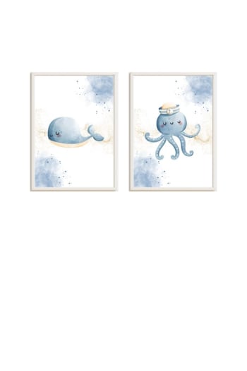 Cadre pour enfants baleine bleue naviguant multicolore 43x33 DECOWOOD ...