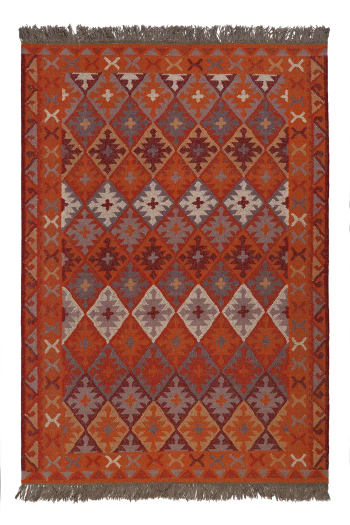 Tapis ethnique tissé main laine et coton brique beige 160x230 Monaco ...
