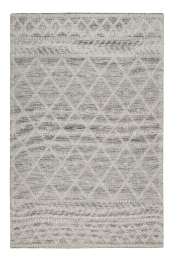 Tapis tissé main pure laine et coton mélangé noir et blanc 140x200 Amy | Maisons du Monde