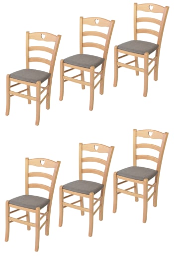 Sedia in faggio color naturale e seduta in tessuto capriolo Cuore ...