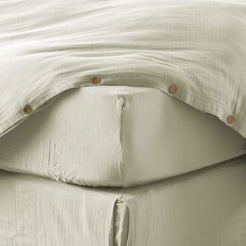 Drap housse 2 personnes en lin français - lin lavé vert 180x200 cm ...