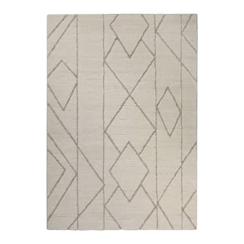 Tapis plat velours ras à relief motif gris sur fond taupe 160x225 Selena | Maisons du Monde
