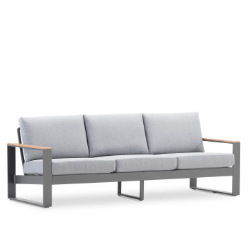 Sofa jardin 2 plazas aluminio antracita y brazos efecto madera ...