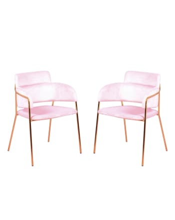 Stuhl aus Samt mit goldenen Füßen, rosa CARLA | Maisons du Monde