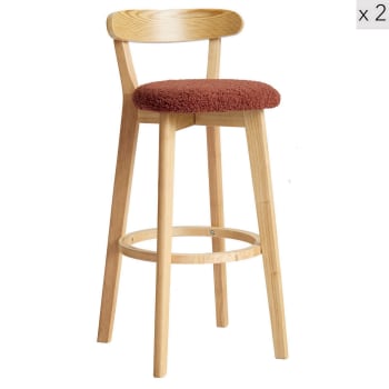 Pack 2 taburetes madera de olmo con asiento y respaldo trenzado ...