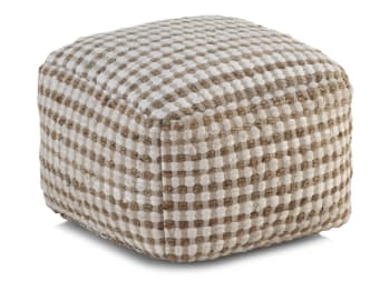 Pouf en jute et coton beige et blanc à motifs graphiques | Maisons du Monde
