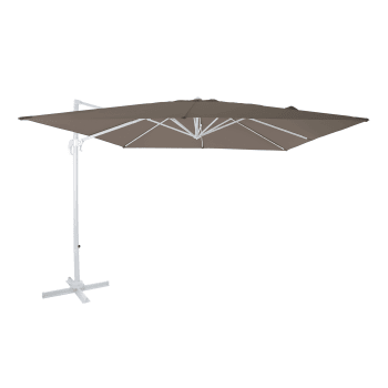 Parasol déporté 3x3m en aluminium imitation bois et toile recyclée gris ...