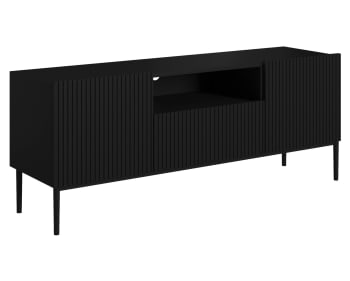 Mueble tv negro 1 puerta 2 cajones patas metal negro Maxendre | Maisons ...