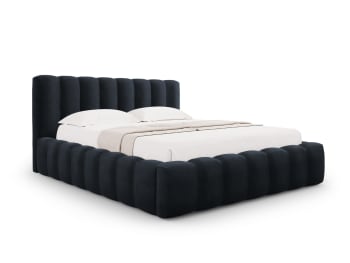 Letto a cassettone con testiera 160x200cm in velluto blu reale Ludivine ...