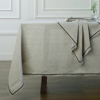 Nappe lin lavé blanc / noir 140x140 Gabriel | Maisons du Monde
