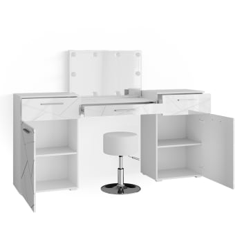 Coiffeuse avec éclairage LED et tabouret, Blanc 190 x 90cm | Maisons du ...