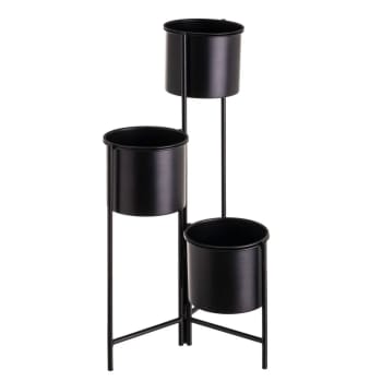 Cache-pots en fibre de verre et métal noirs H78 (x2) Leo | Maisons du Monde