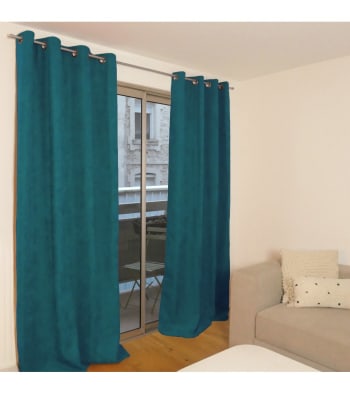 Rideau thermique en velours tramé bleu canard 140x260cm | Maisons du Monde