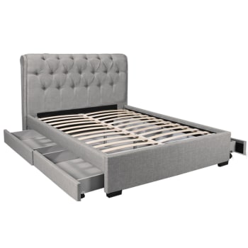 Lit capitonné en tissu, gris clair, 140x190 cm Chelsea | Maisons du Monde