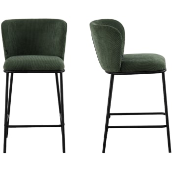 Chaises pour îlot central en velours côtelé et acier vert kaki (x2) H65 ...