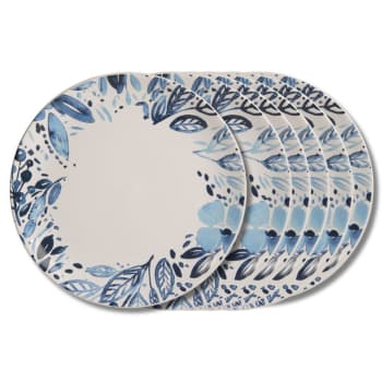 Lot de 6 assiettes plates en grès 26cm motif fleuri bleu Bleuet ...