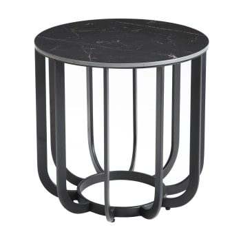 Bout de canapé rond en bois et métal noir D45 Girolle | Maisons du Monde