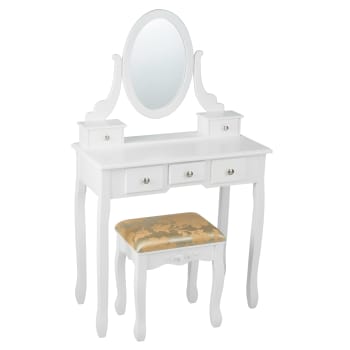 Coiffeuse enfant tabouret miroir triptyque et tiroir coulissant blanc ...