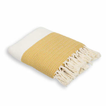 Plaid en coton doux avec franges doré 130x180 cm Nature | Maisons du Monde