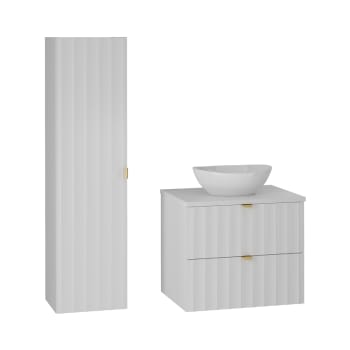 Set di mobili da bagno con lavabo effetto legno bianco 100cm Zelie ...