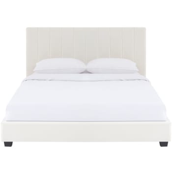 Lit 140x190 cm avec tête de lit en velours côtelé beige Milo | Maisons ...