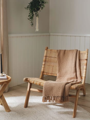 Plaid en coton doux avec franges doré 130x180 cm Nature | Maisons du Monde