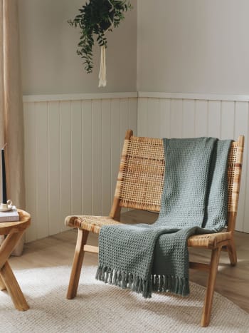 Plaid en coton doux avec franges doré 130x180 cm Nature | Maisons du Monde