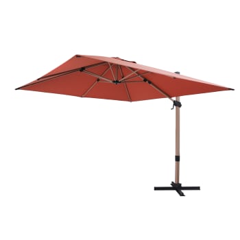 Parasol déporté professionnel en aluminium imitation bois et toile 3x3m ...