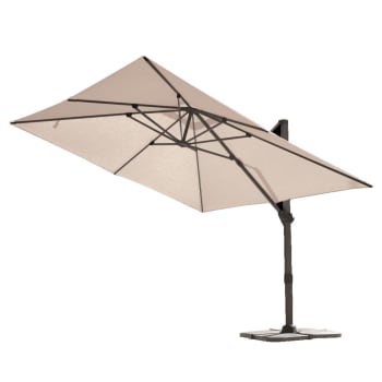 Parasol déporté professionnel 3x3m en aluminium à pied et toile écrue ...