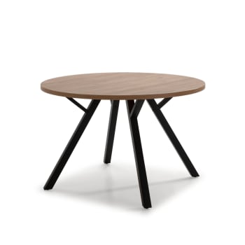 Table ronde avec pieds en métal L120 cm - Effet Bois et noir Ther ...