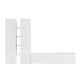 Parete Attrezzata Effetto Legno Bianco Lucido 260x30x180 cm Maruska ...