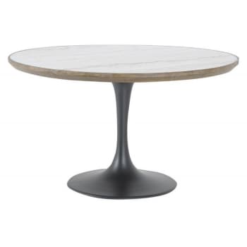 Table ronde avec plateau en verre L110 cm - Effet Marbre Ada | Maisons ...