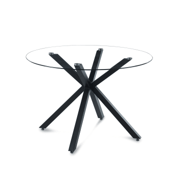 Table à manger ronde verre et effet bois et chêne 120cm transparent ...