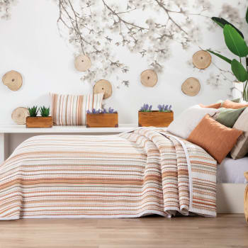 Colcha cubrecama jacquard tramas beige cama 90cm | Maisons du Monde