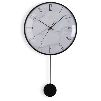 Horloge sur pied en bois brun et métal 23,5x7x24 cm Round | Maisons du ...