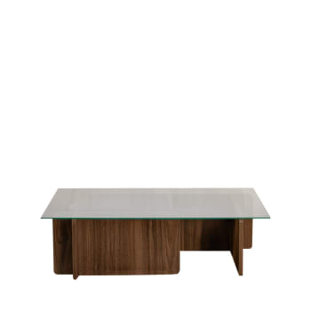 Table basse ronde en verre trempé et bois ø75cm - Bois foncé Bully i ...